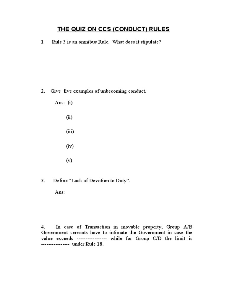 Quiz On Conduct Rules | PDF