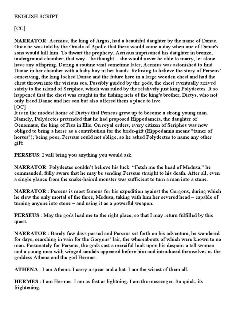The Death of Medusa - English Script | PDF | Medusa | Greek Mythology