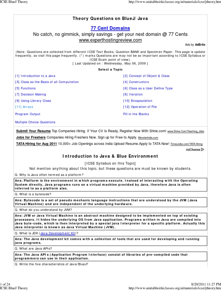 ICSE BlueJ Theory | PDF | Constructor (Object Oriented Programming ...