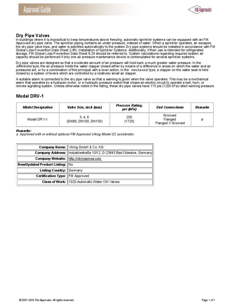 FM DRV-1 | PDF | Fire Sprinkler System | Valve