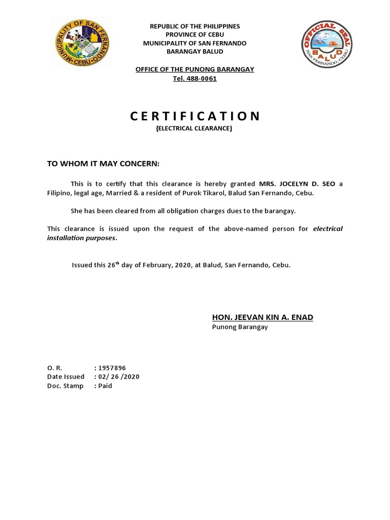 Elect. Certificate | PDF