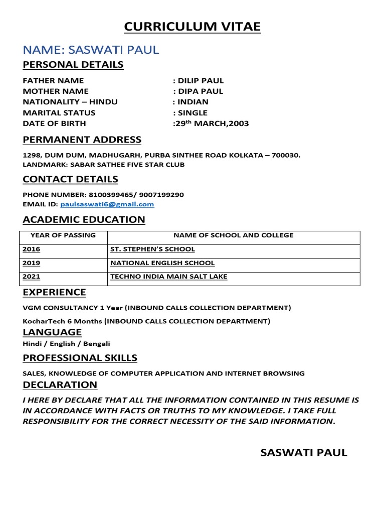 CV Saswati Paul | PDF