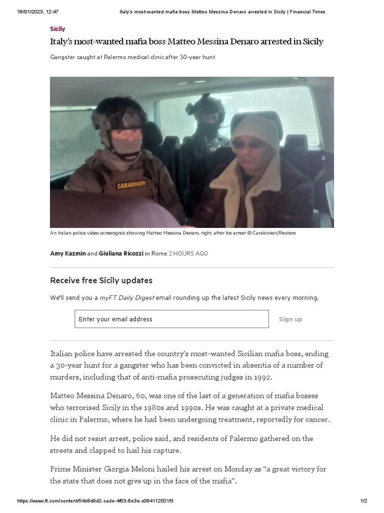Italy's Most-Wanted Mafia Boss Matteo Messina Denaro Arrested in Sicily ...