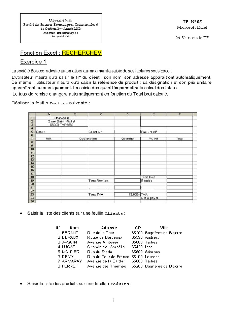Automatisation des factures Excel avec RECHERCHEV | PDF | Facture ...