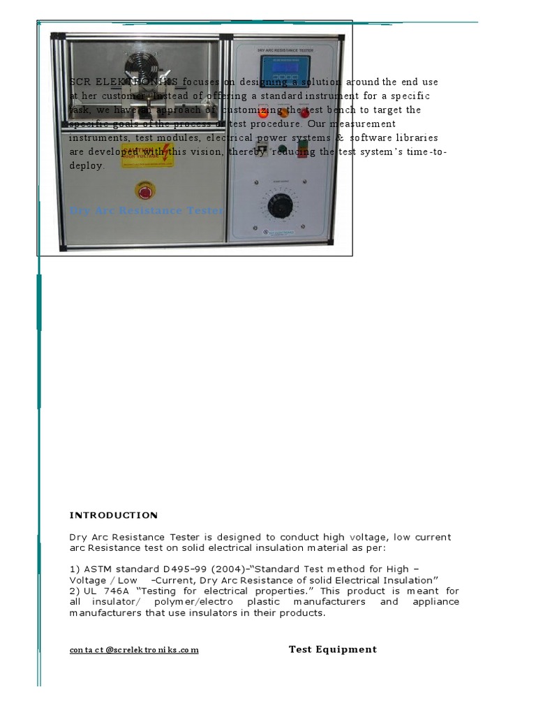 Dry Arc Resistance Tester | PDF | Insulator (Electricity) | Electric Arc