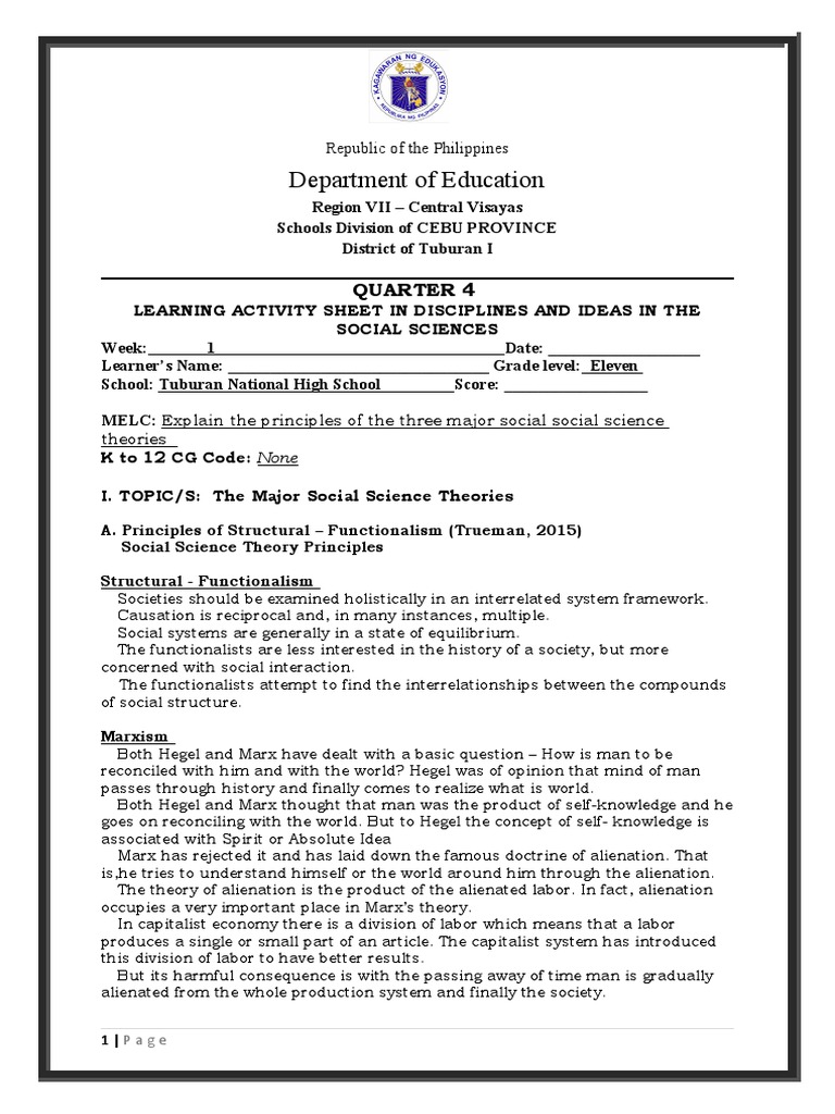 DISS Q2 Week1 Learning-Activity-Sheet | PDF | Marx's Theory Of ...