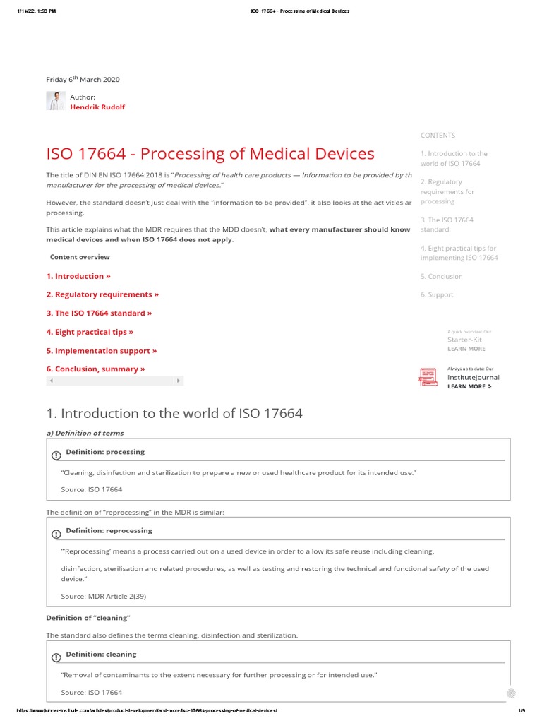 ISO 17664 - Processing of Medical Devices | PDF | Medical Device | Sterilization (Microbiology)