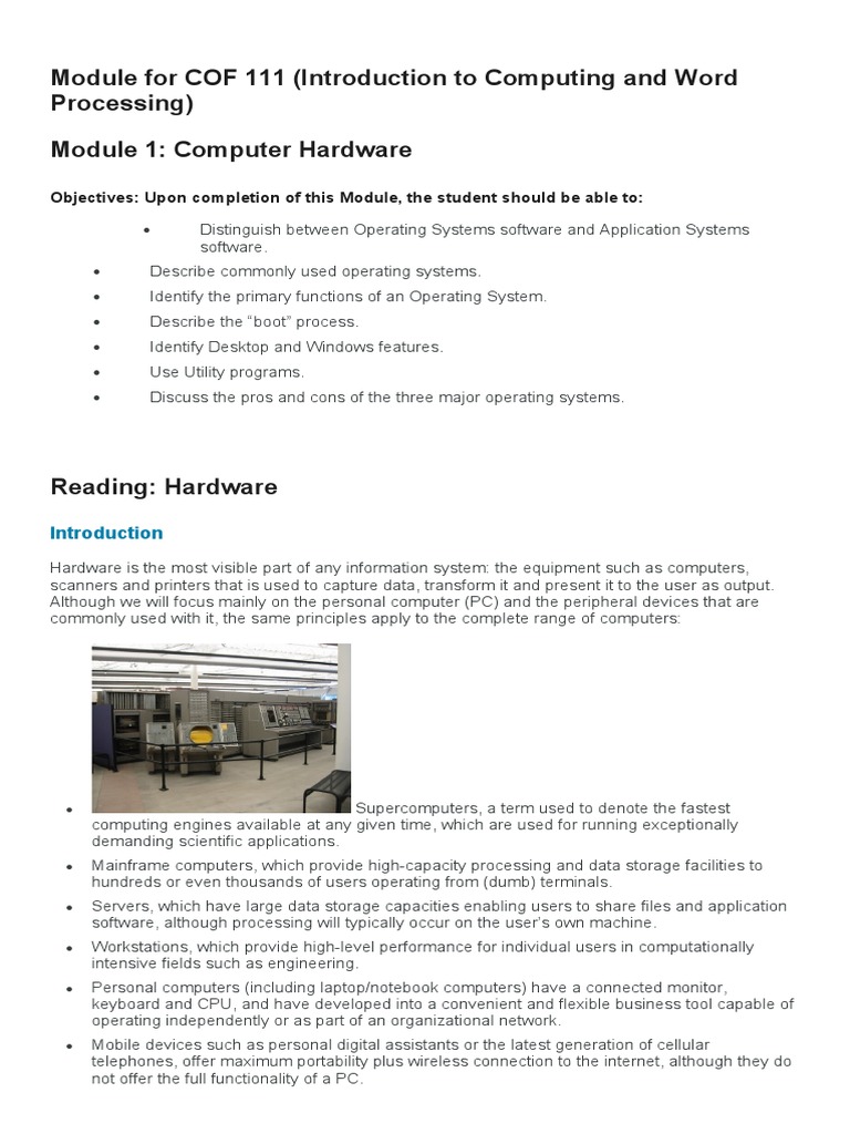 COF 111 Module-1 | PDF | Read Only Memory | Central Processing Unit