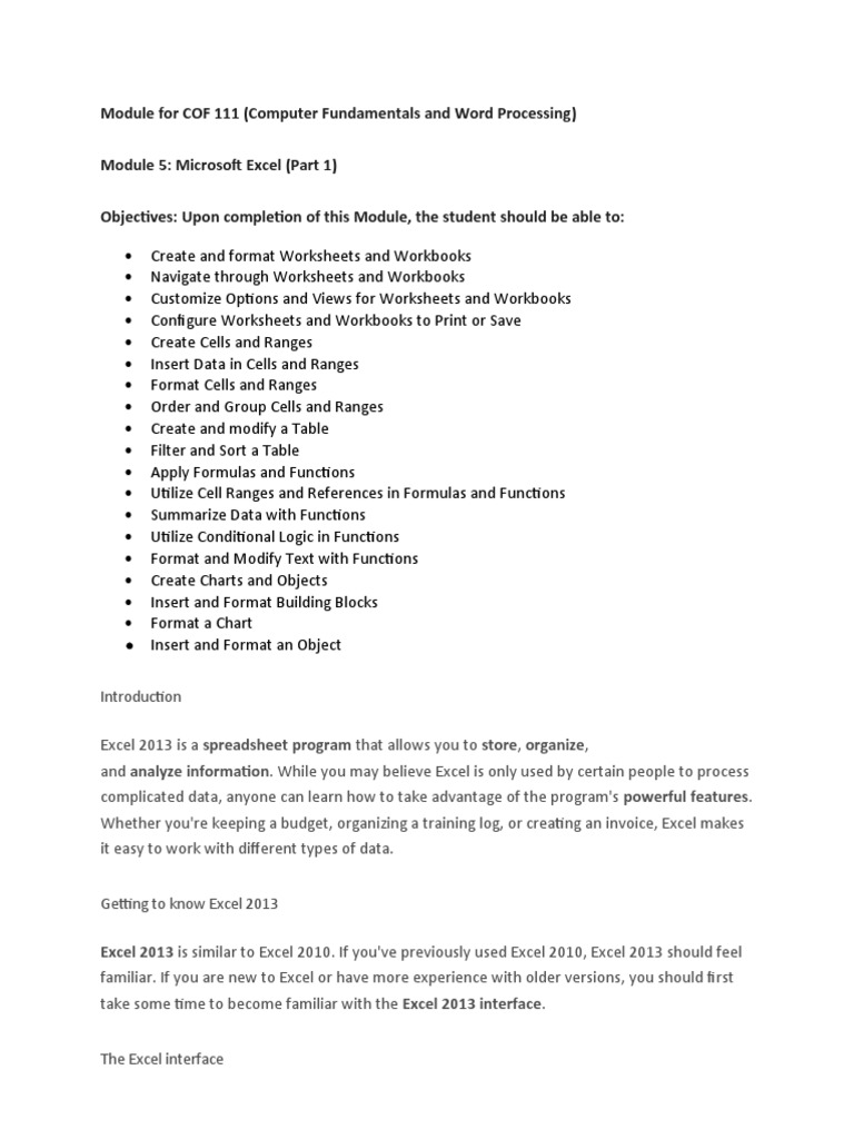 COF 111 Module-5 | PDF | Microsoft Excel | Spreadsheet