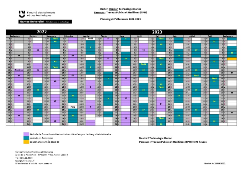 Calendrier M2 Techno Marine - 2022-23 - Focal - NU v2 | PDF
