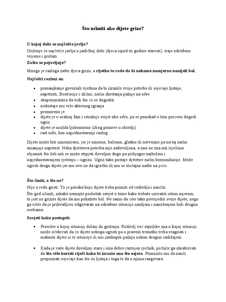 Pojava Griženja U Dječjem Vrtiću | PDF