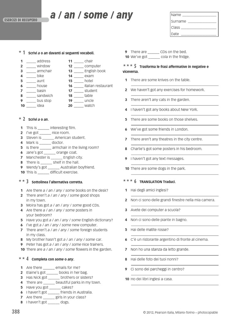 SSSG INGLESE A An Some Any | PDF