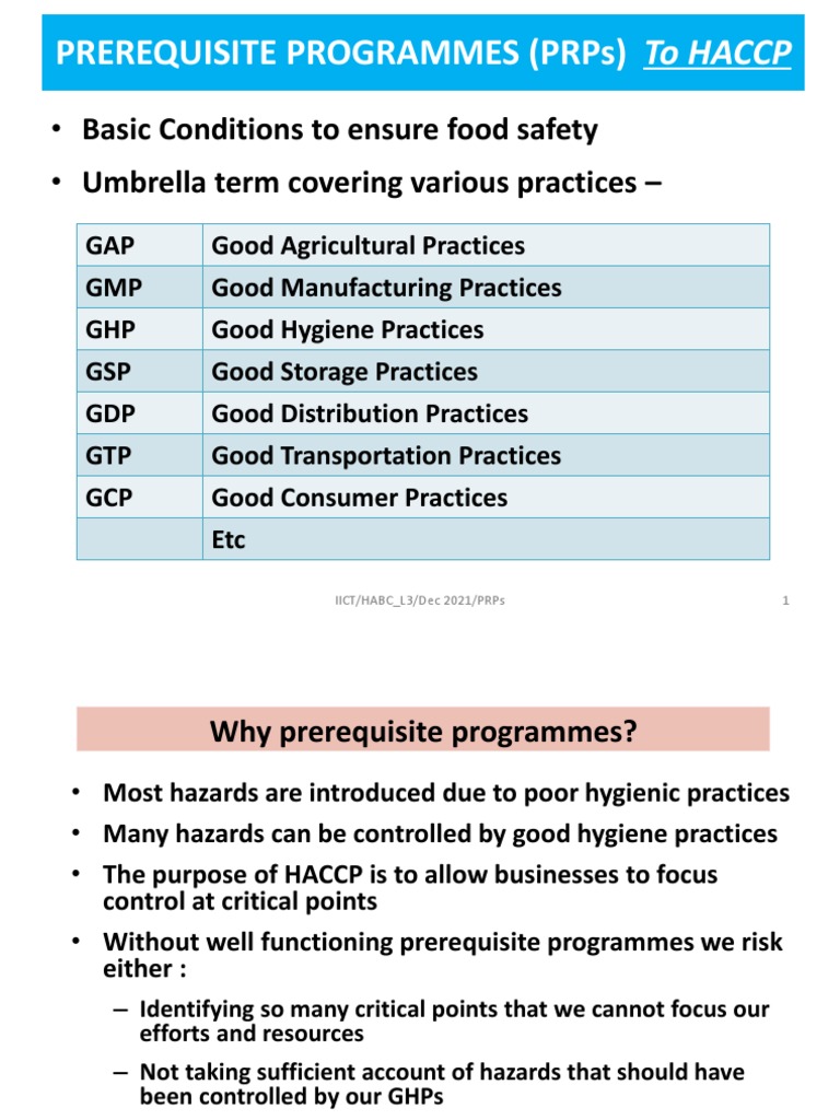 5 Prerequisite Programmes-PRPs | PDF | Hygiene | Hazard Analysis And ...