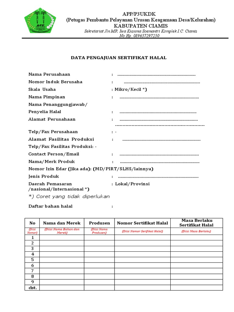 Halal Certification Application | PDF