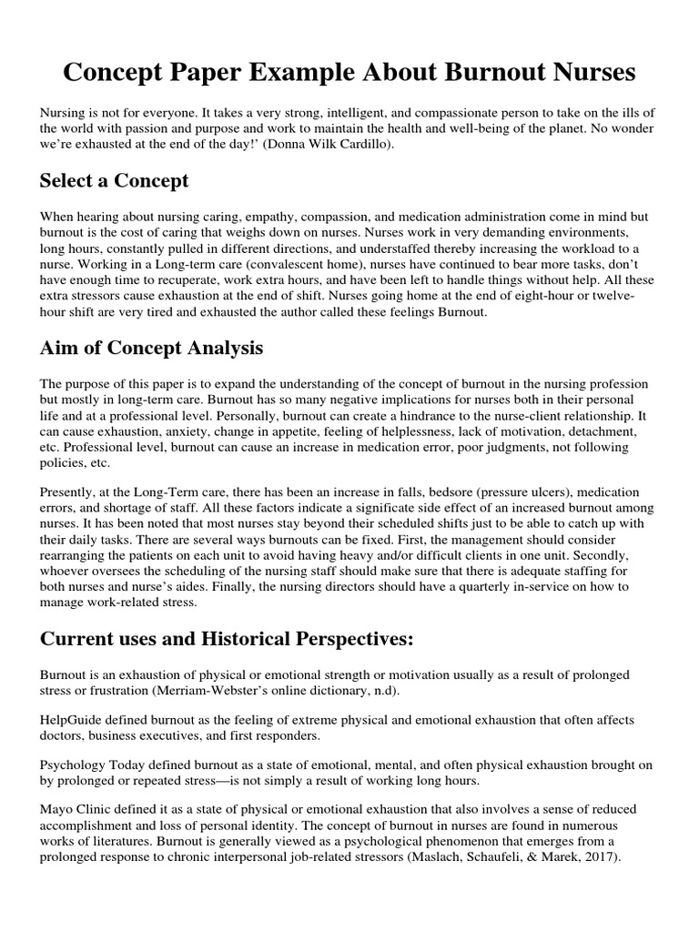 Concept Paper Example About Burnout Nurses | PDF | Occupational Burnout ...