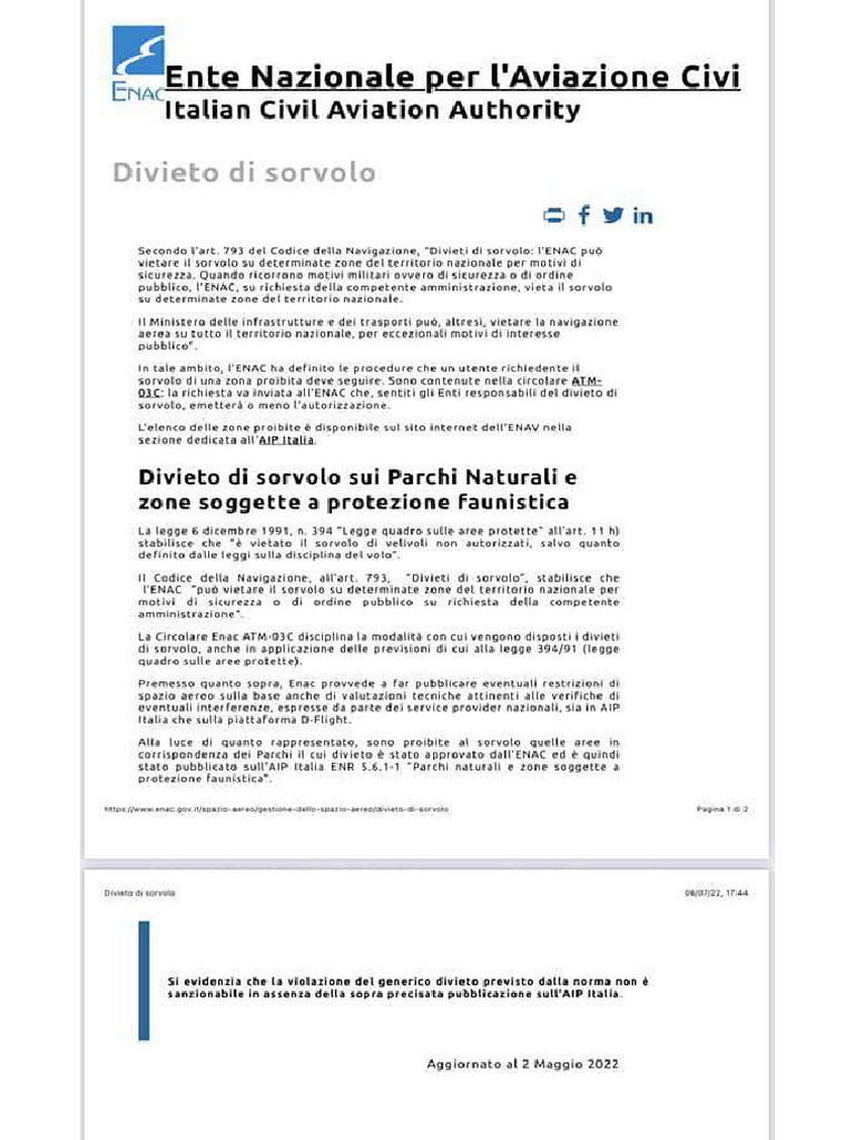 Divieto Sorvolo Parchi Enac | PDF