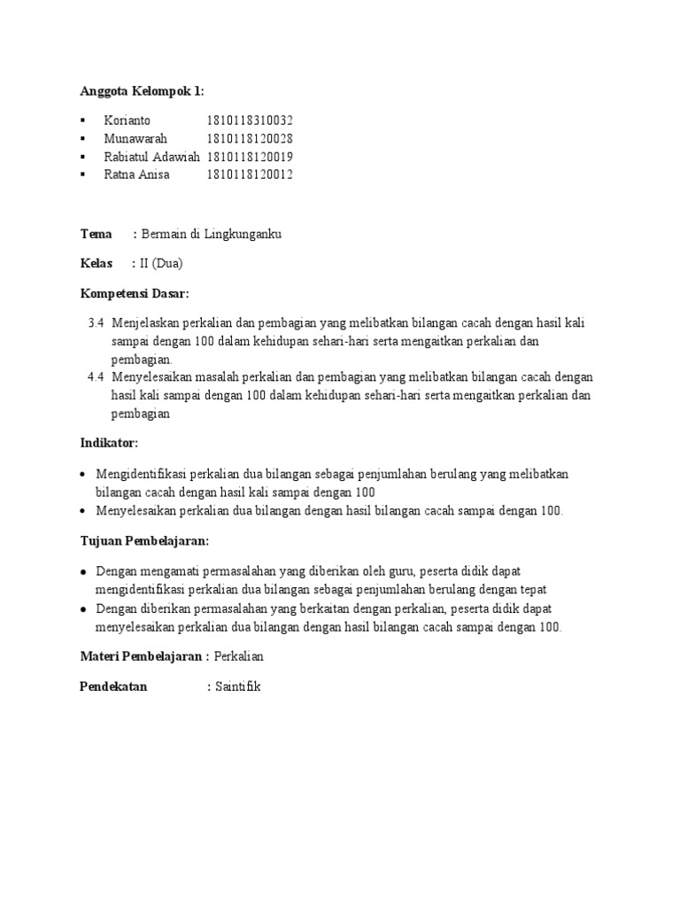 Bahan Ajar - Perkalian | PDF | Metode & Bahan Ajar | Griya & Taman