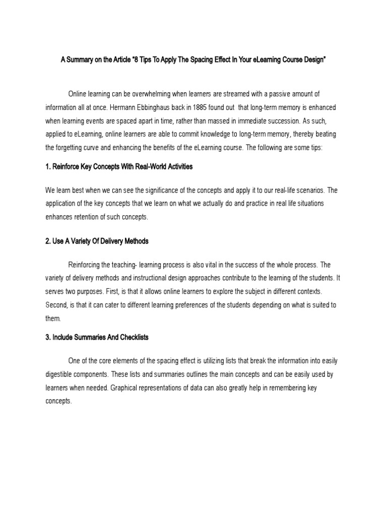 Tips To Apply Spacing Effect | PDF | Learning | Educational Technology