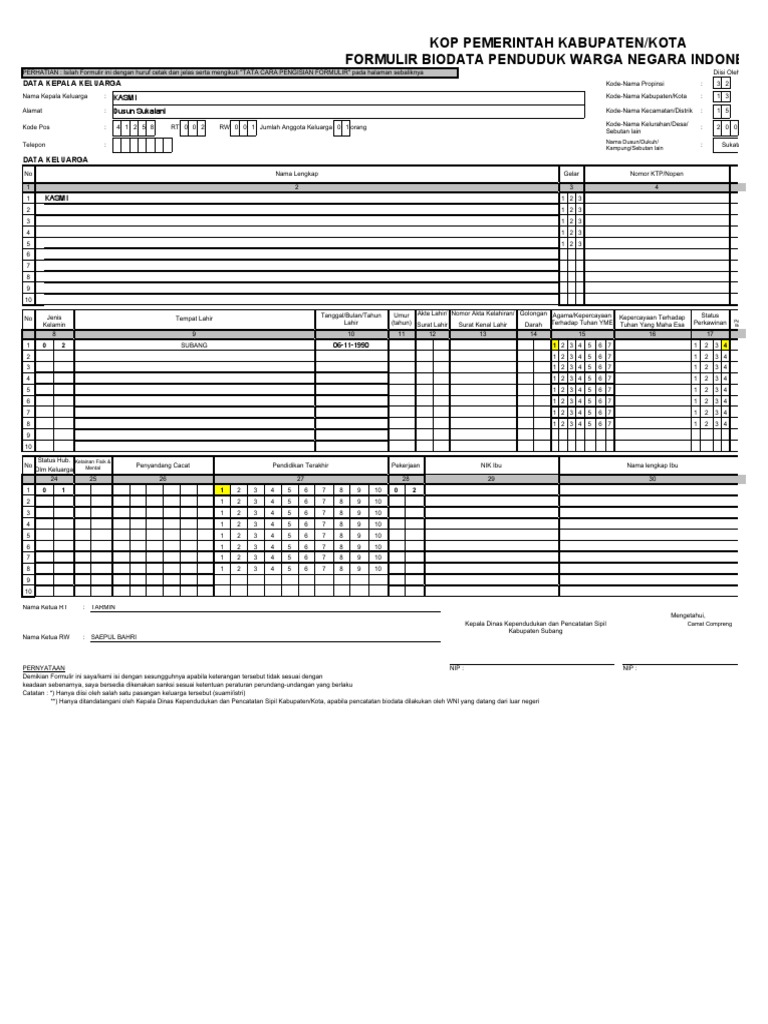 Formulir Biodata WNI Per Keluarga (F1-01)-Terbaru | PDF