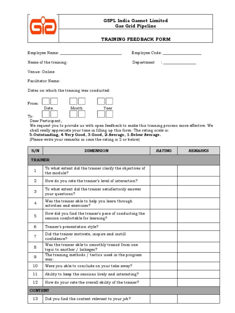 GIGL Training Feedback Form | PDF | Communication | Cognitive Science