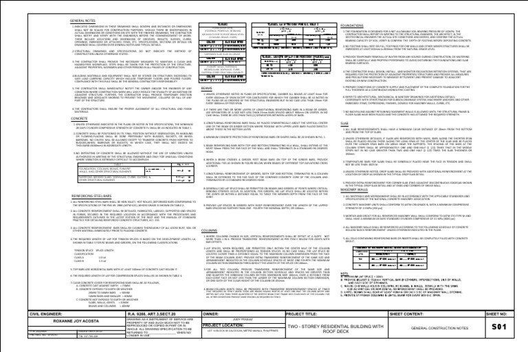 General Notes Foundations: Two - Storey Residential Building With Roof ...