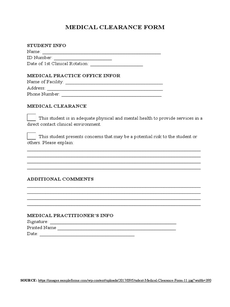 Medical Clearance Form | PDF