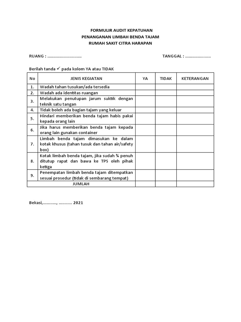 Formulir Audit Kepatuhan RS | PDF