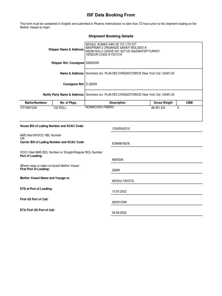 PP ISF | PDF | Cargo | Bill Of Lading