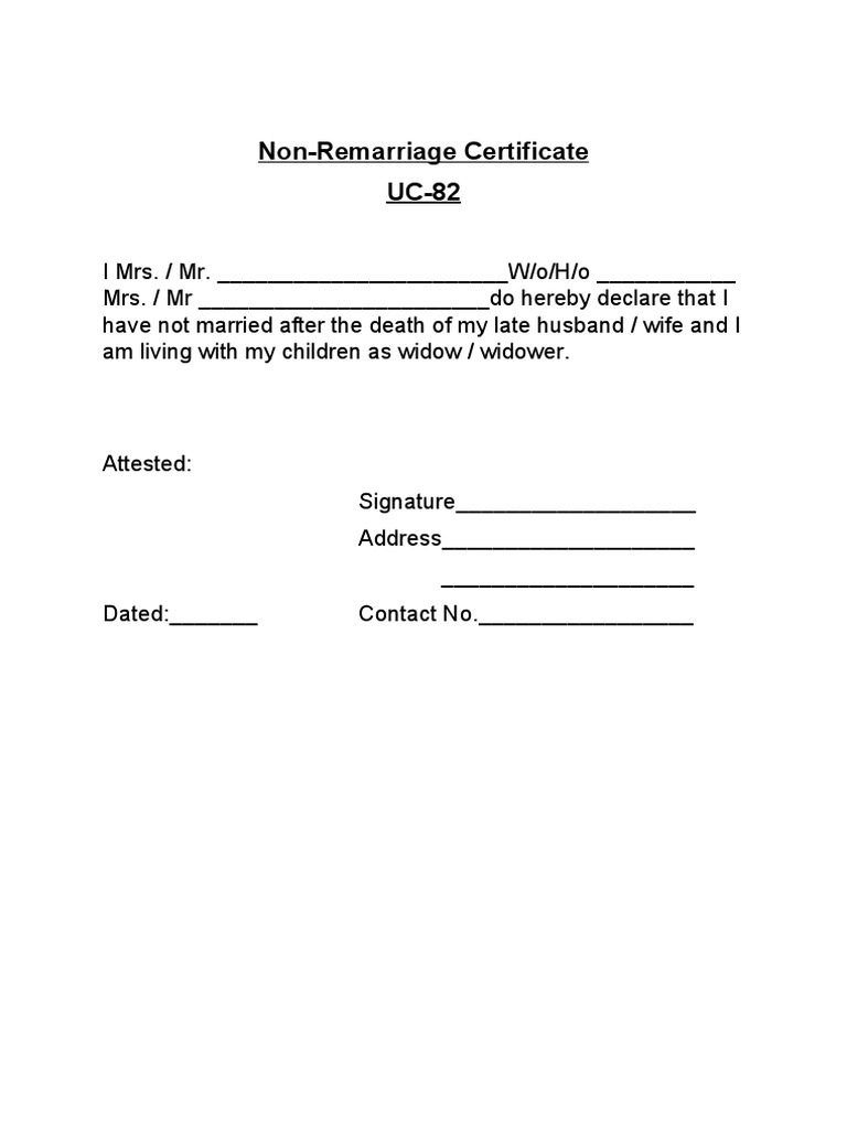 Non-Remarriage Certificate Template | PDF | Law