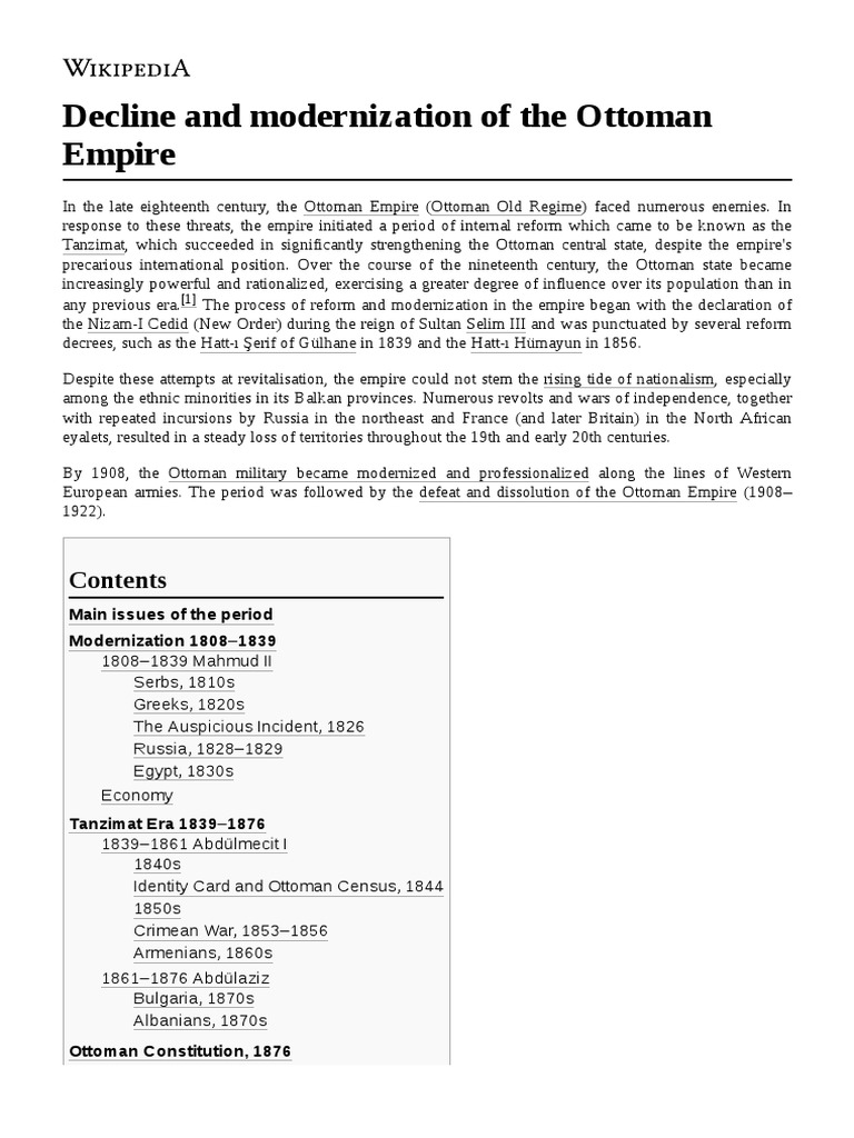 Decline and Modernization of The Ottoman Empire | PDF | Ottoman Empire ...