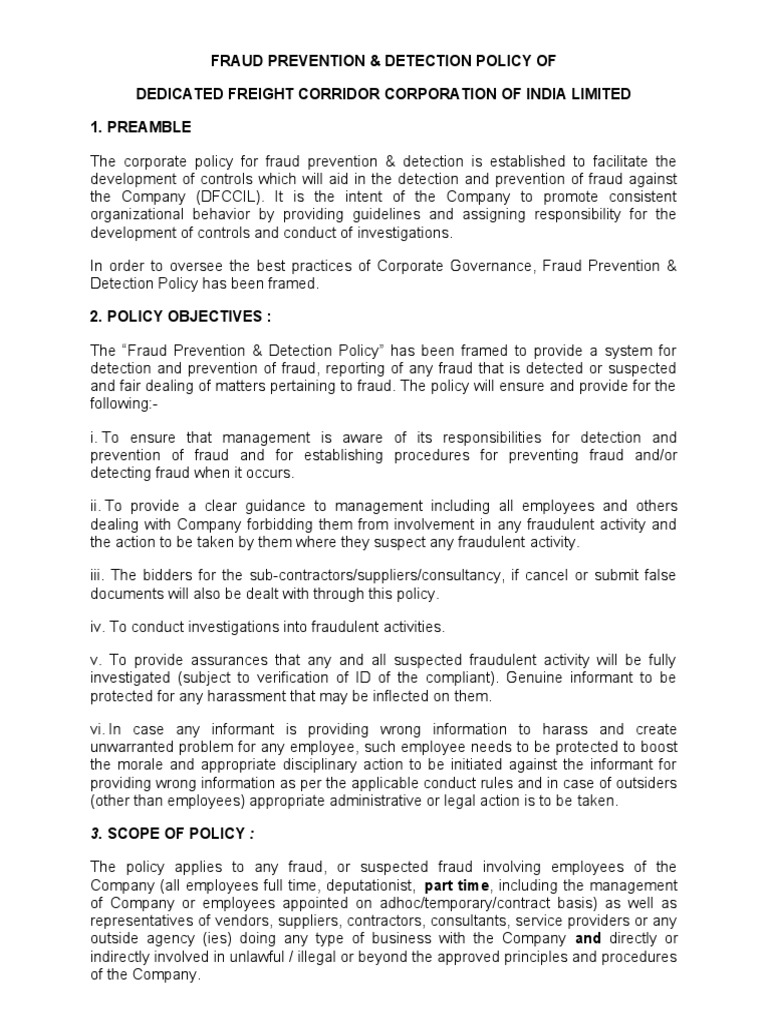 DFCCIL Fraud Prevention Policy | PDF | Fraud | Justice