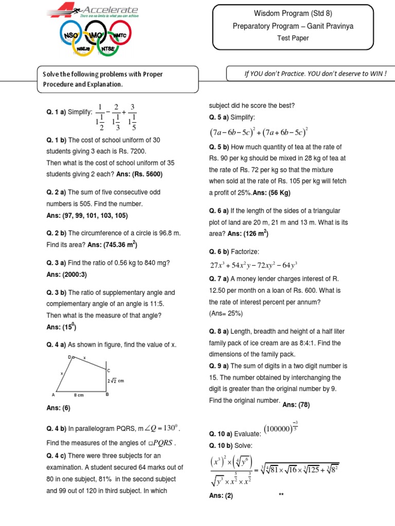 Ganit Pravinya Sample Paper 8 | PDF | Interest | Loans