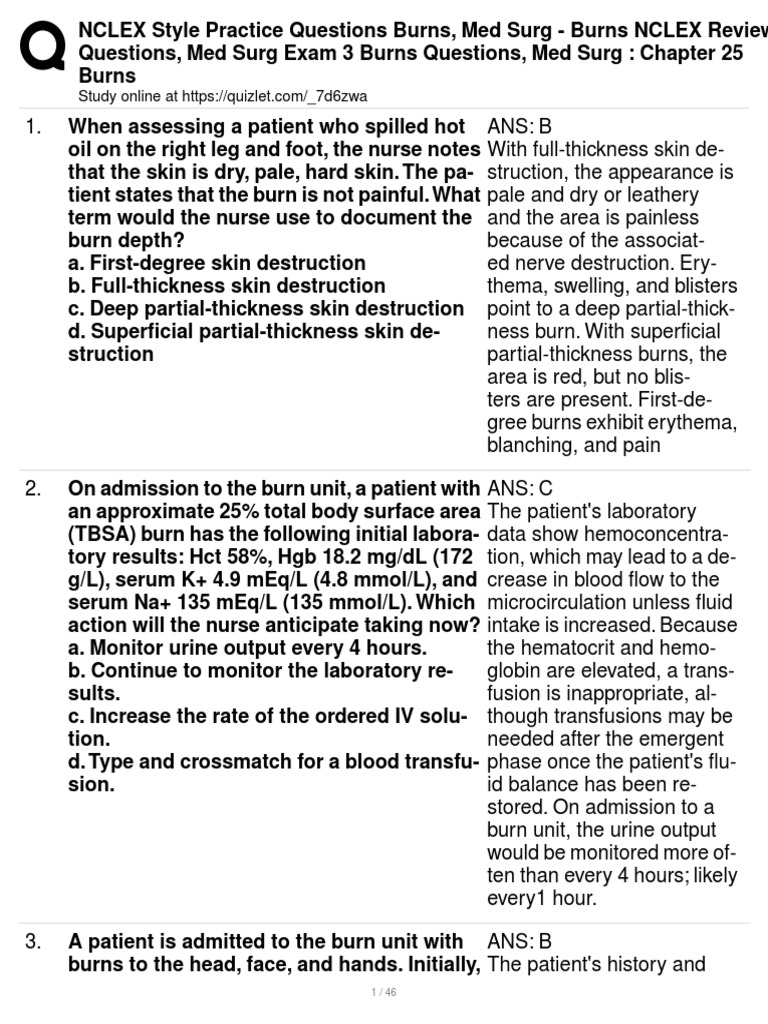 NCLEX Practice Questions on Burns | PDF | Burn | National Council ...