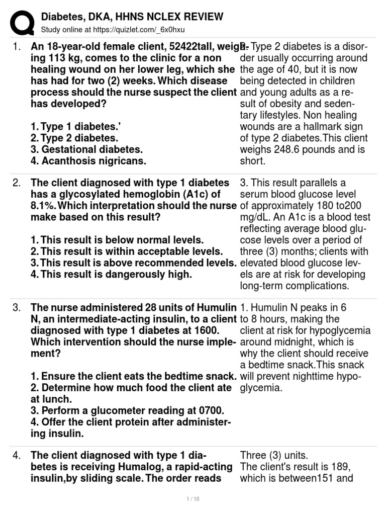 Diabetes, DKA, HHNS NCLEX REVIEW | PDF | Hypoglycemia | Glycated Hemoglobin