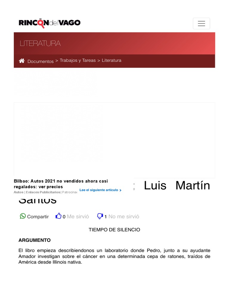 Encuentra Aquí Información de Tiempo de Silencio Luis Martín Santos para Tu Escuela ¡Entra Ya ...