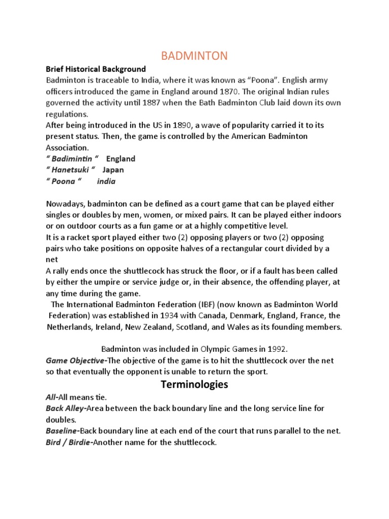 BADMINTON | PDF | Athletic Sports | Sports