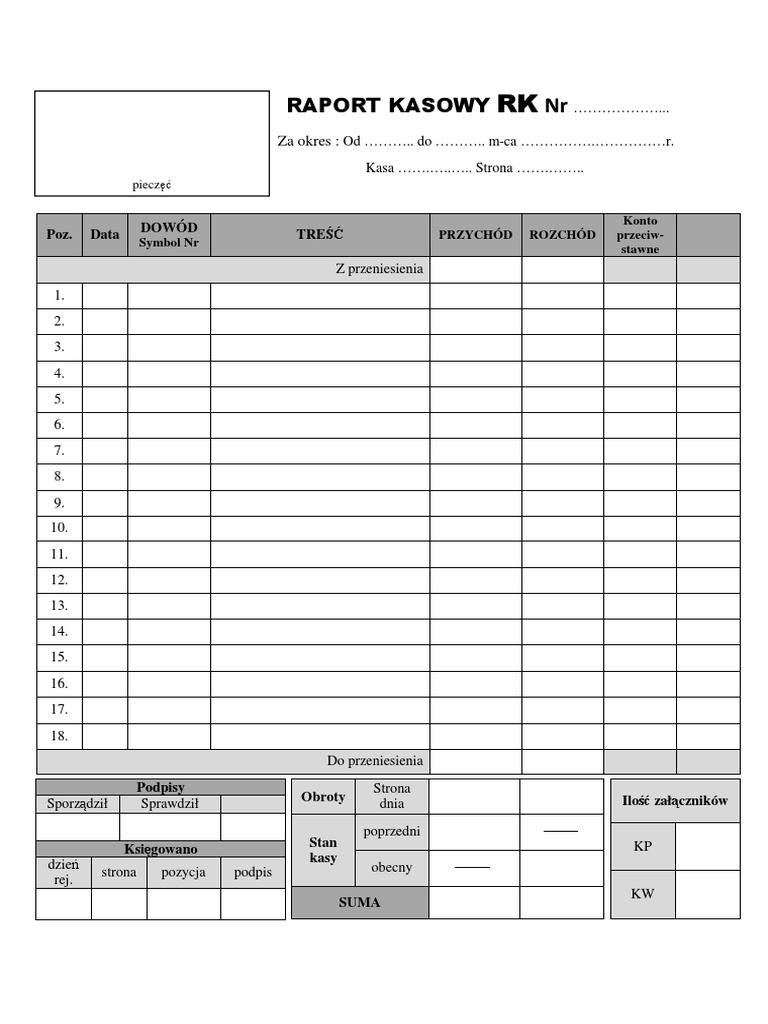 Raport Kasowy RK Nr1 | PDF