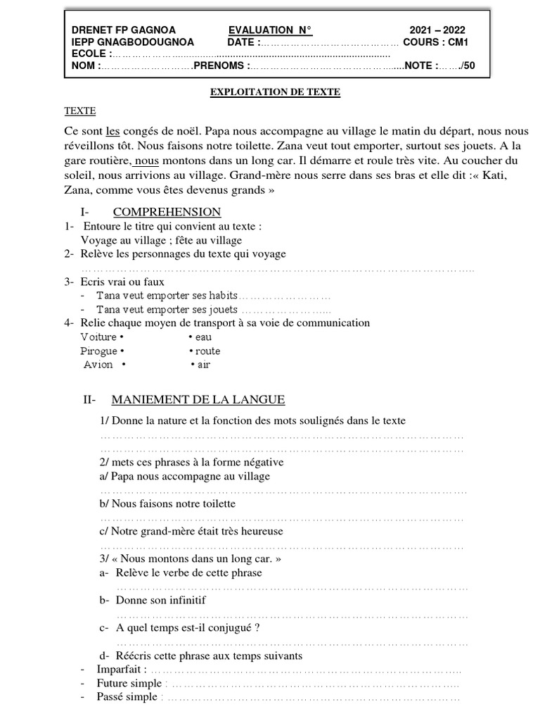 Compréhension de texte CM1 : Noël | PDF | Linguistique | Grammaire