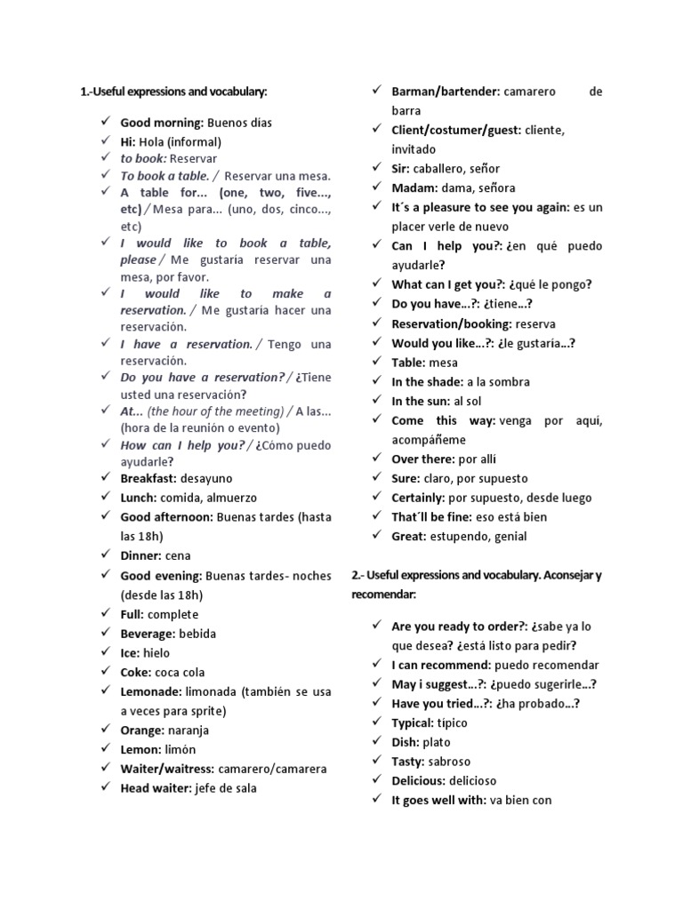 Useful Expressions and Vocabulary | PDF | Alimentos | Comida y bebida