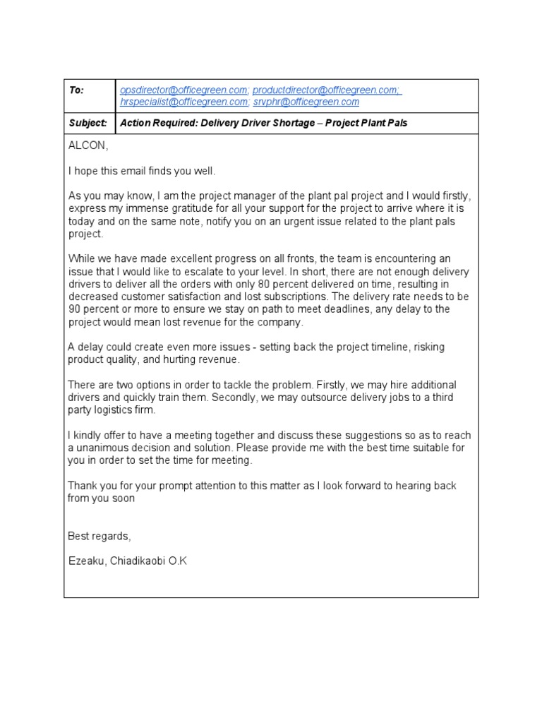 Peer Assessment 04 - Escalation Email. | PDF