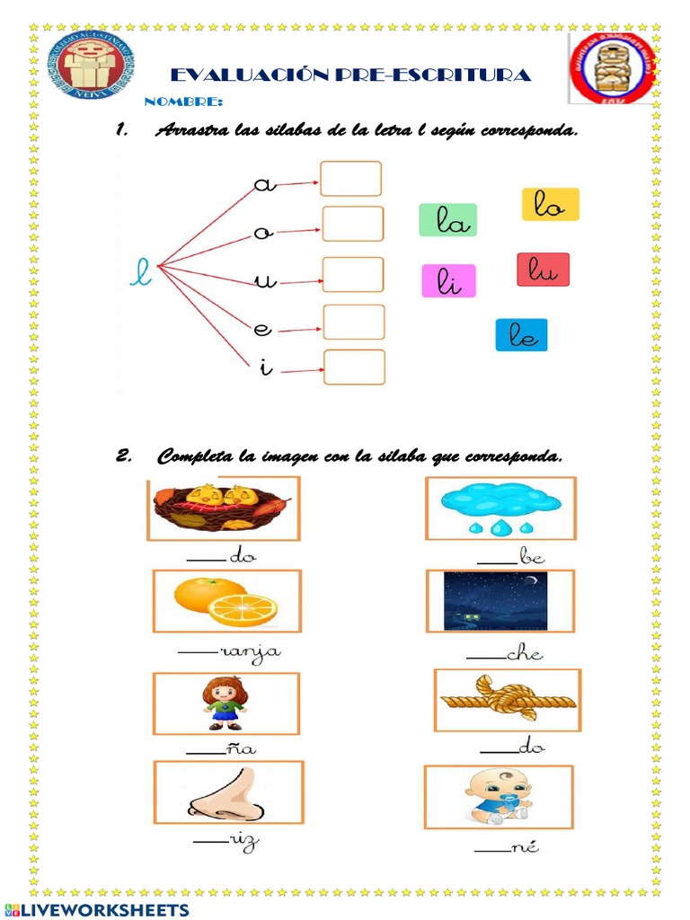 Ejercicios prácticos de silabación y reconocimiento de letras para ...
