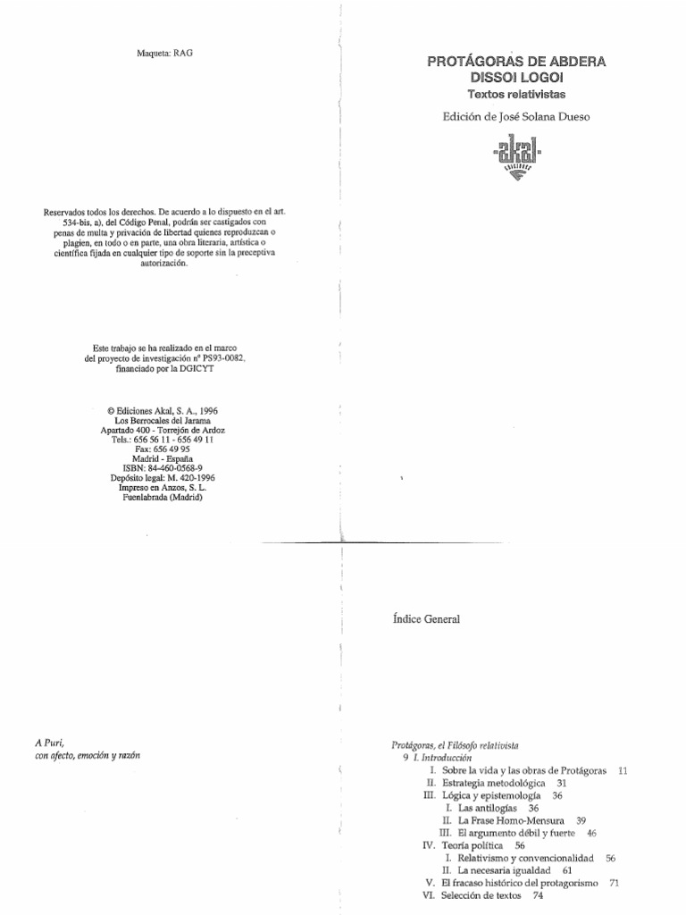 Protágoras de Abdera Dissoi Logoi | PDF