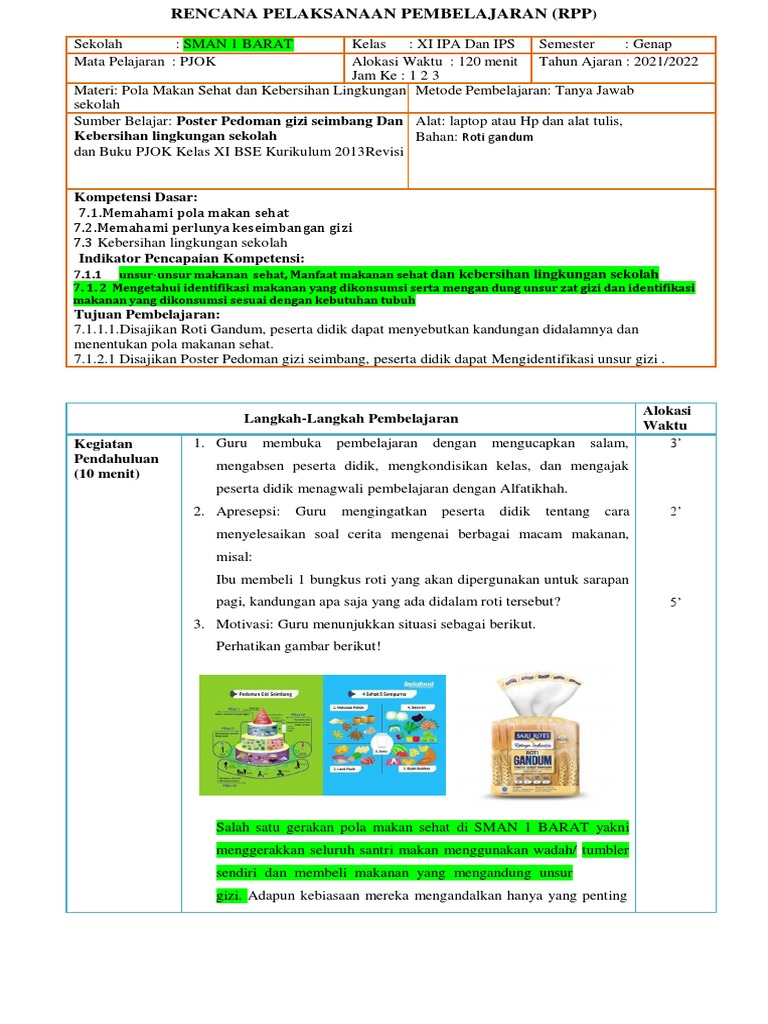 RPP Adiwiyata PJOK | PDF