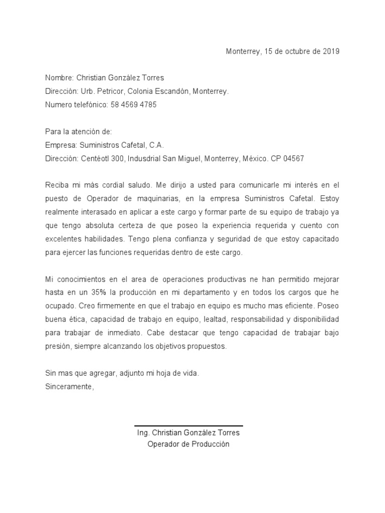 Modelo Carta de Interes Laboral | PDF