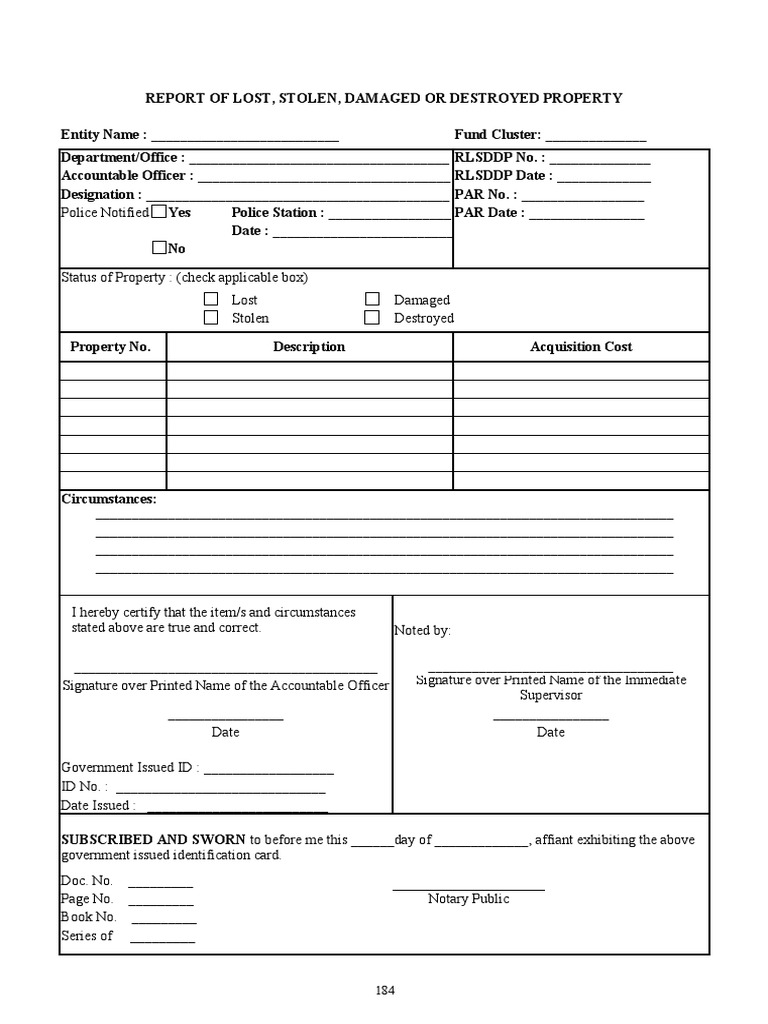 27 Appendix 75. RLSDDP Report of Lost Stolen Damaged or Destroyed ...