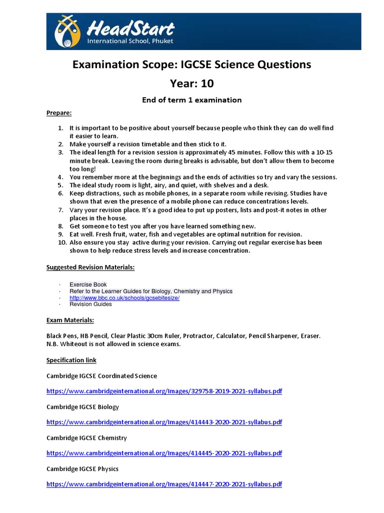 Effective Revision Strategies and Exam Preparation Tips for IGCSE Science End of Term 1 ...