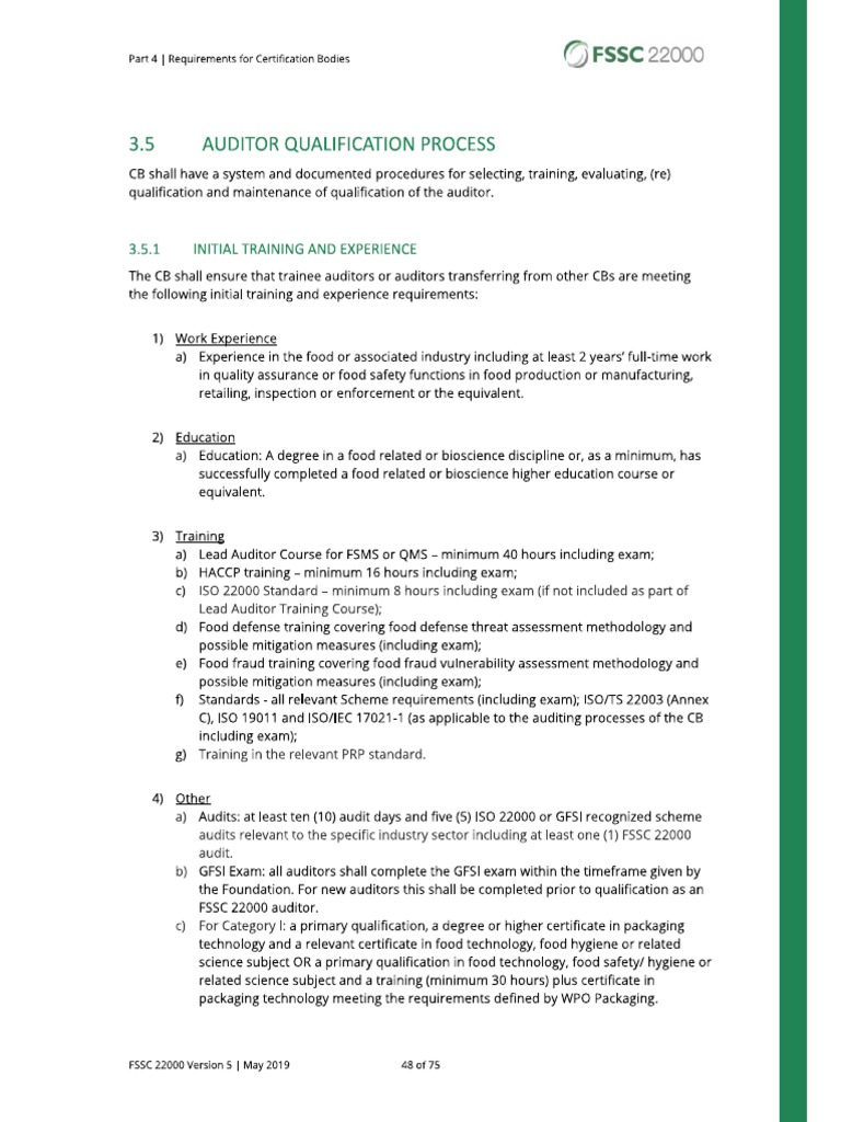 FSSC22000 Auditor Qualification | PDF