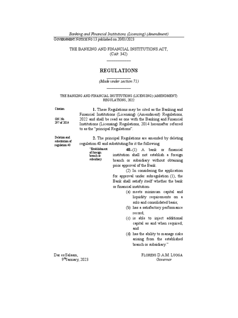 Regulations - The Banking and Financial Institutions (Licensing ...