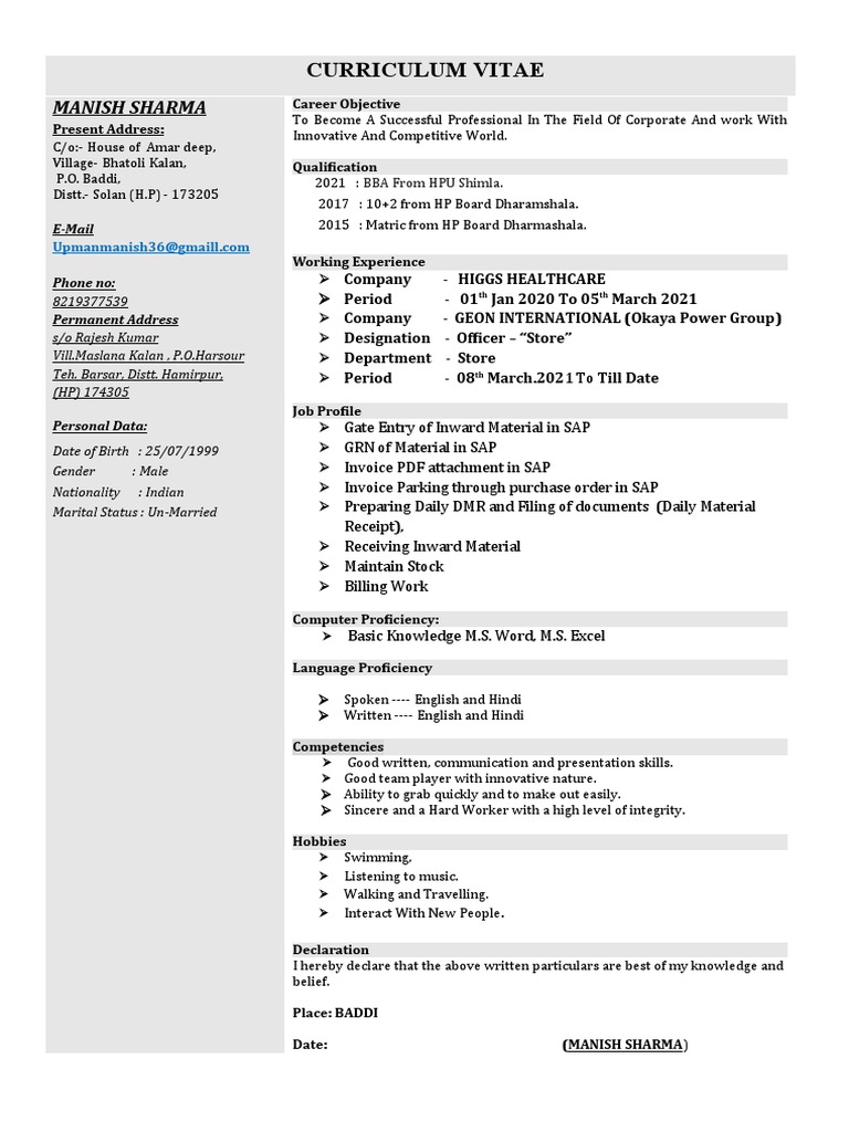 Manish Sharma Resume | PDF | Cognition | Computing