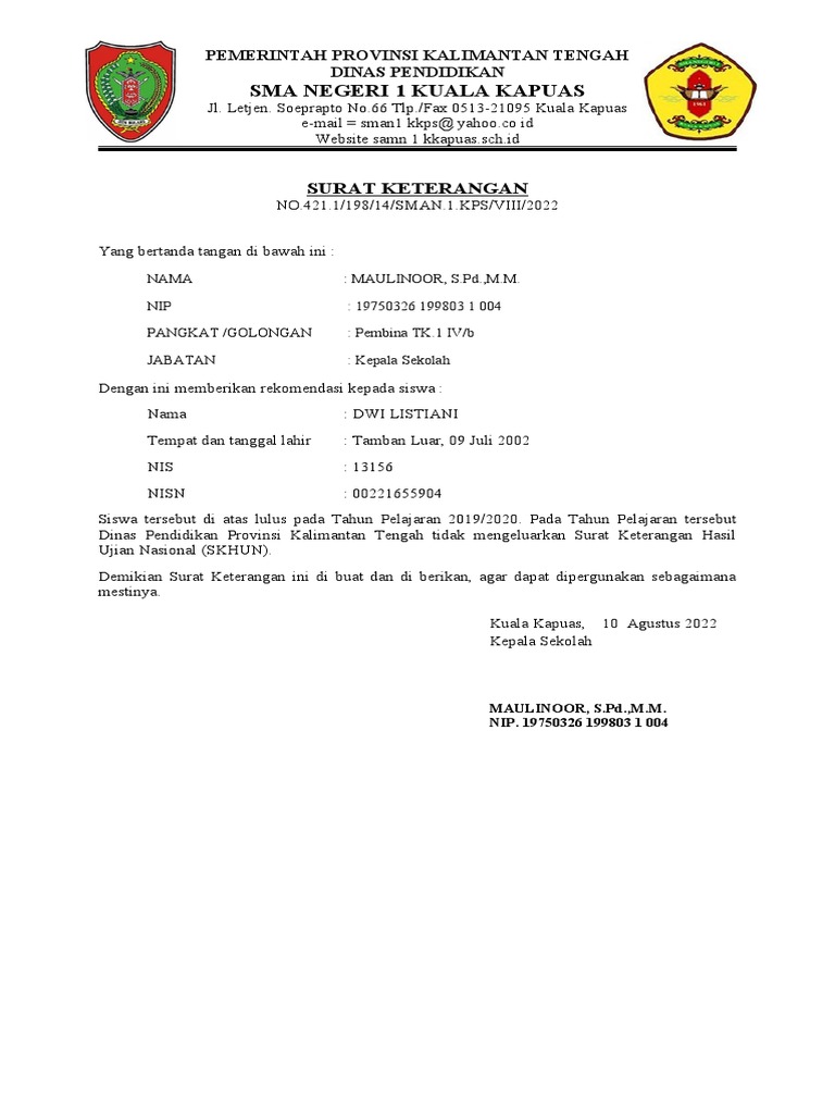 Surat Keterangan Tidak Ada Skhu 2022 | PDF